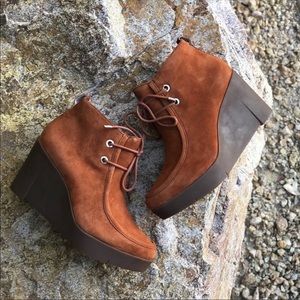 Urban Outfitters | Shoes | Distressed Rust Lug Sole Wedge Tall Ankle ...